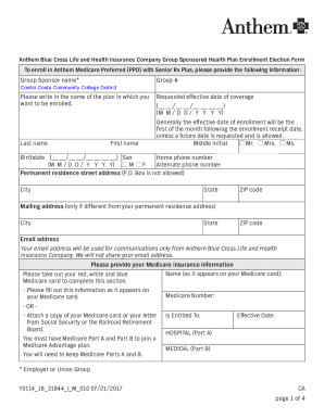 Fillable Online Anthem Medicare Preferred, PPO, with Senior Rx Plus ...