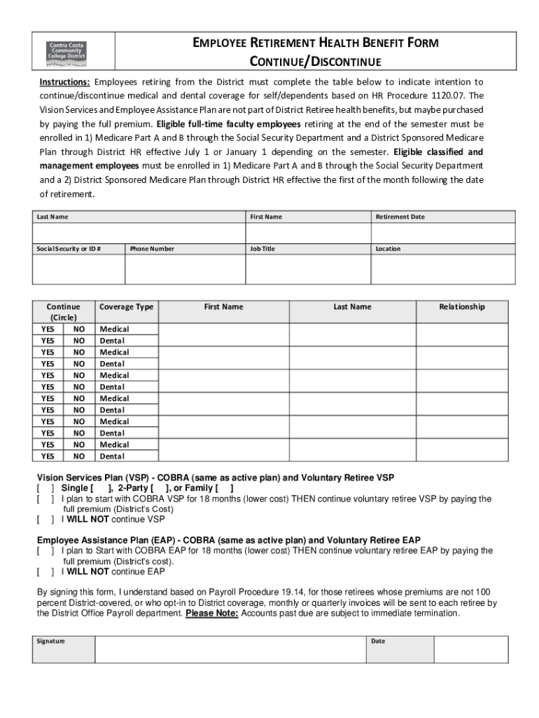 Fillable Online Employee Retirement Health Benefit Form Fax Email Print ...