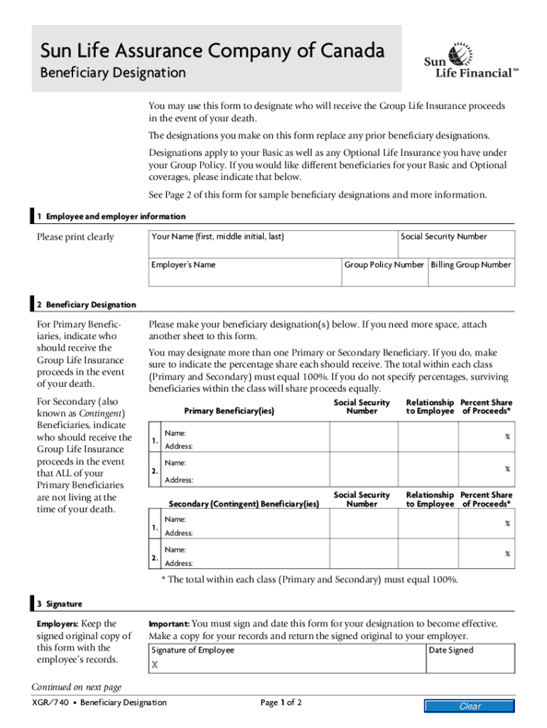 Fillable Online Sun Life Beneficiary Designation Form Fax Email Print ...