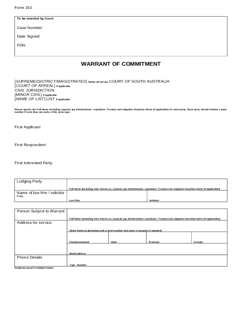 162 Warrant of Commitment - Contempt. Uni Civil Rules 2020 - Schedule 7 ...