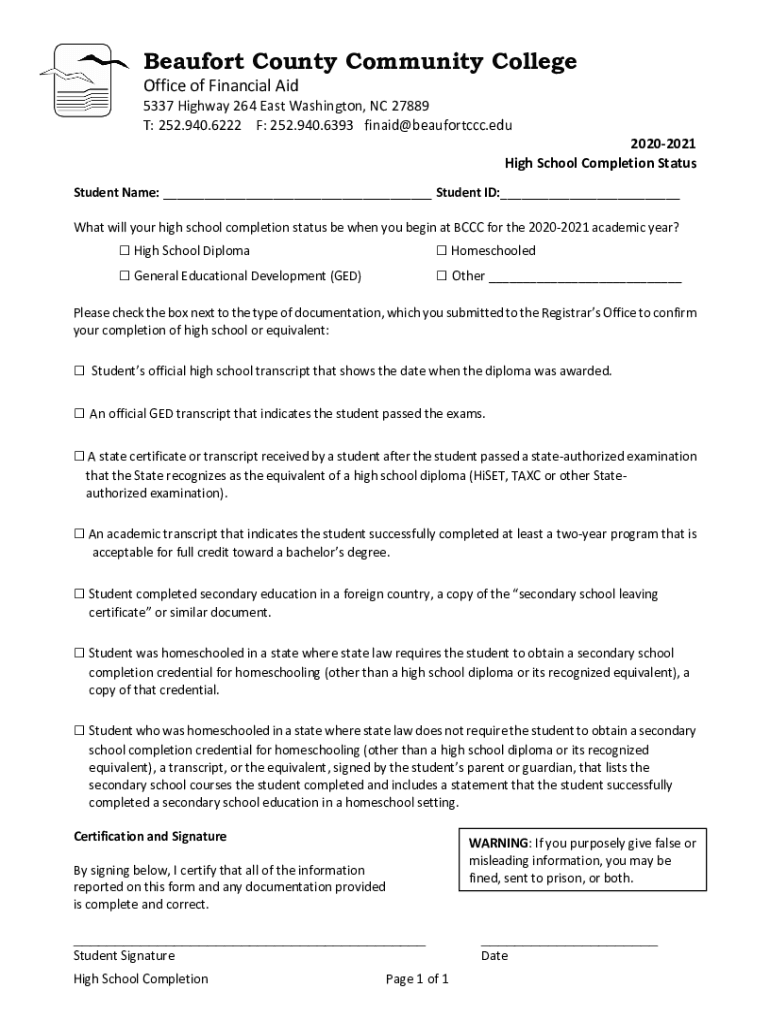 Fillable Online What will your high school completion status be when ...