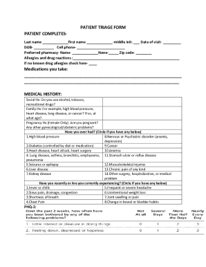 Fillable Online PATIENT TRIAGE FORM Fax Email Print - pdfFiller