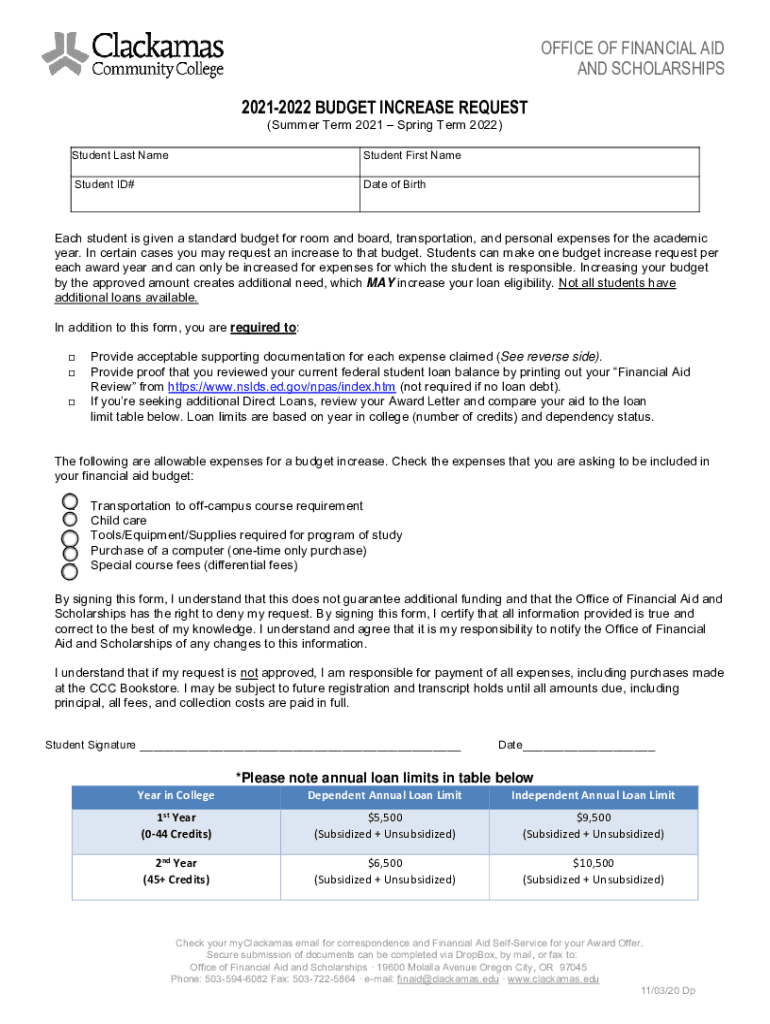 Fillable Online 21-22 Budget Increase Request Fax Email Print - pdfFiller