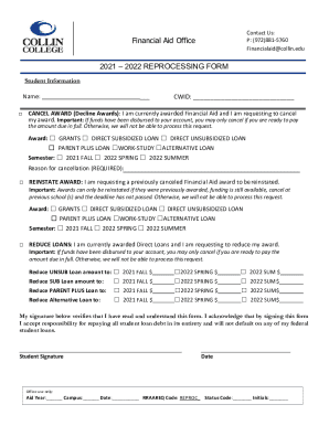 Fillable Online 2021 2022 REPROCESSING FORM Fax Email Print - pdfFiller