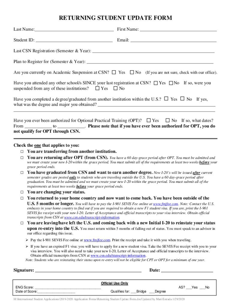 Fillable Online Last CSN Registration (Semester & Year): Fax Email Print - pdfFiller