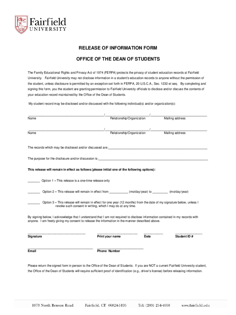 Fillable Online The Family Educational Rights and Privacy Act of 1974 (FERPA) protects the ...