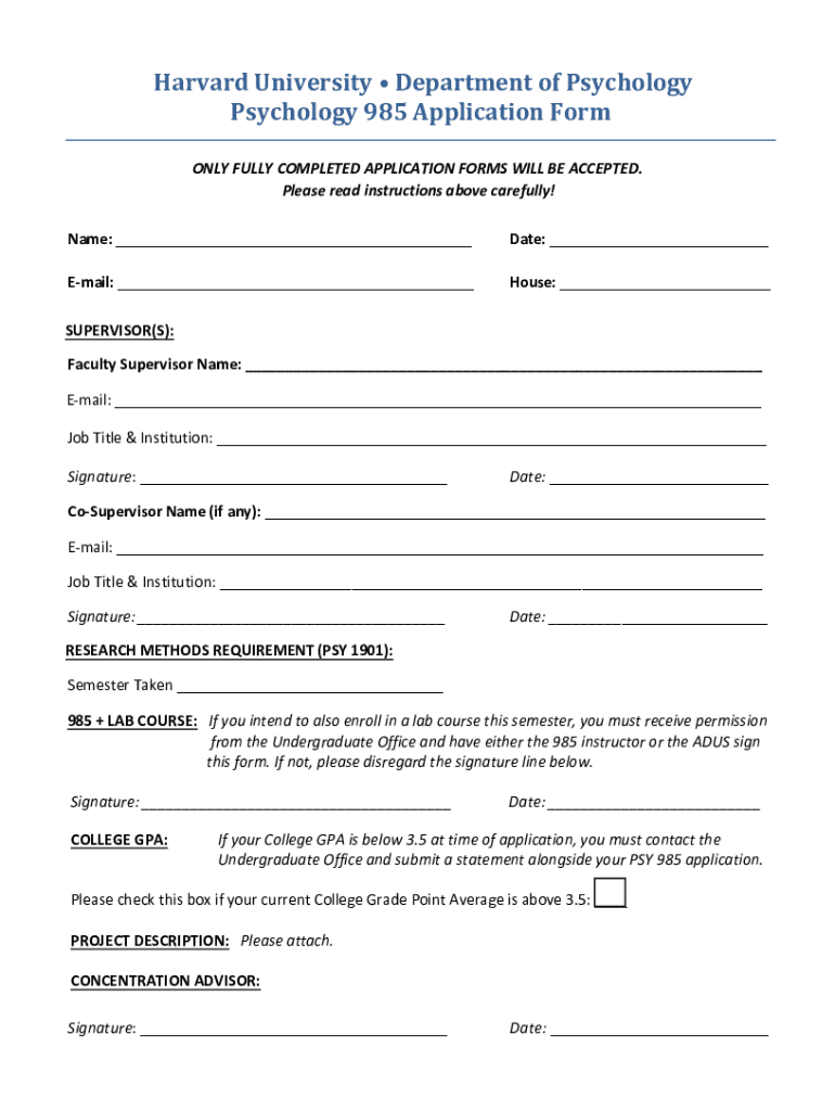 Fillable Online undergrad psychology fas harvard Instructions for the ...