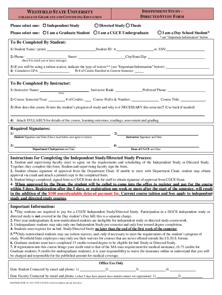 Fillable Online INDEPENDENT STUDY DIRECTED STUDY FORM Fax Email Print - pdfFiller