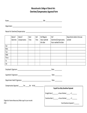 Fillable Online Overtime/Compensatory Approval Form Fax Email Print ...