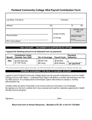 Fillable Online Portland Community College HSA Payroll Contribution ...