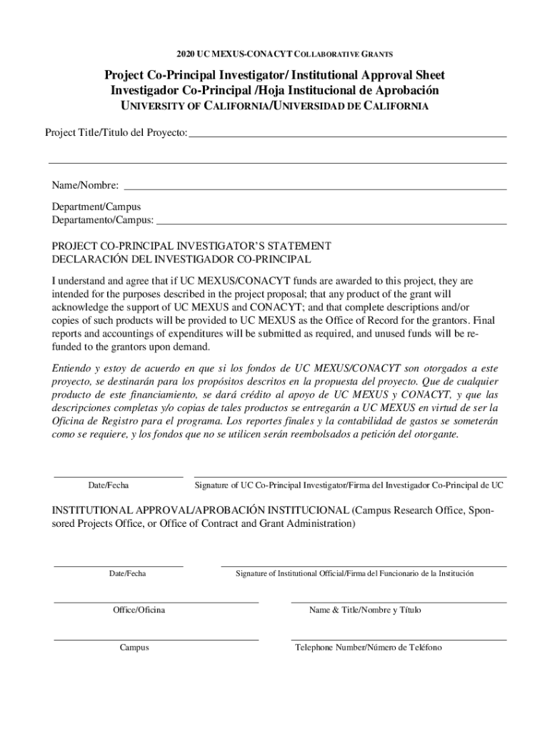 Fillable Online ucmexus ucr Project Co-Principal Investigator ...