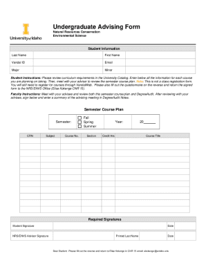 Fillable Online NRS Undergraduate Advising Form Fax Email Print - pdfFiller
