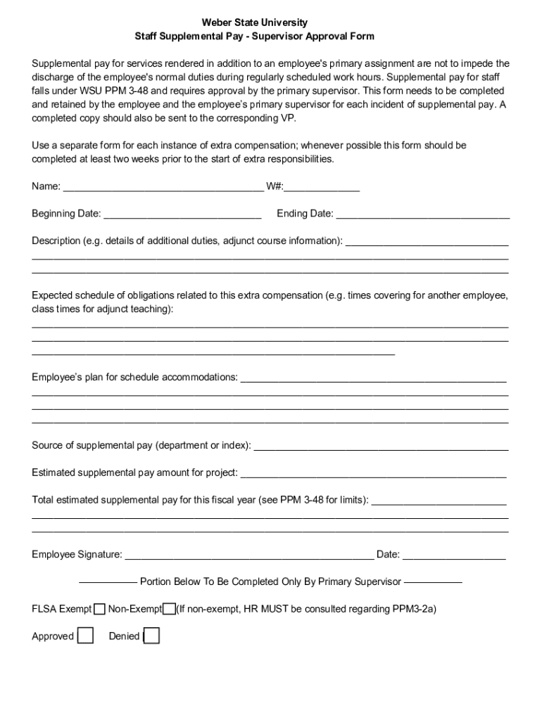 Fillable Online apps weber Staff Supplemental Pay - Supervisor Approval Form Fax Email Print ...