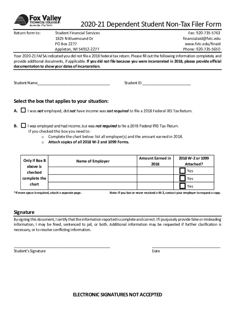 Fillable Online Fillable Online 2018-19 Student/Spouse Non-Tax Filer ...