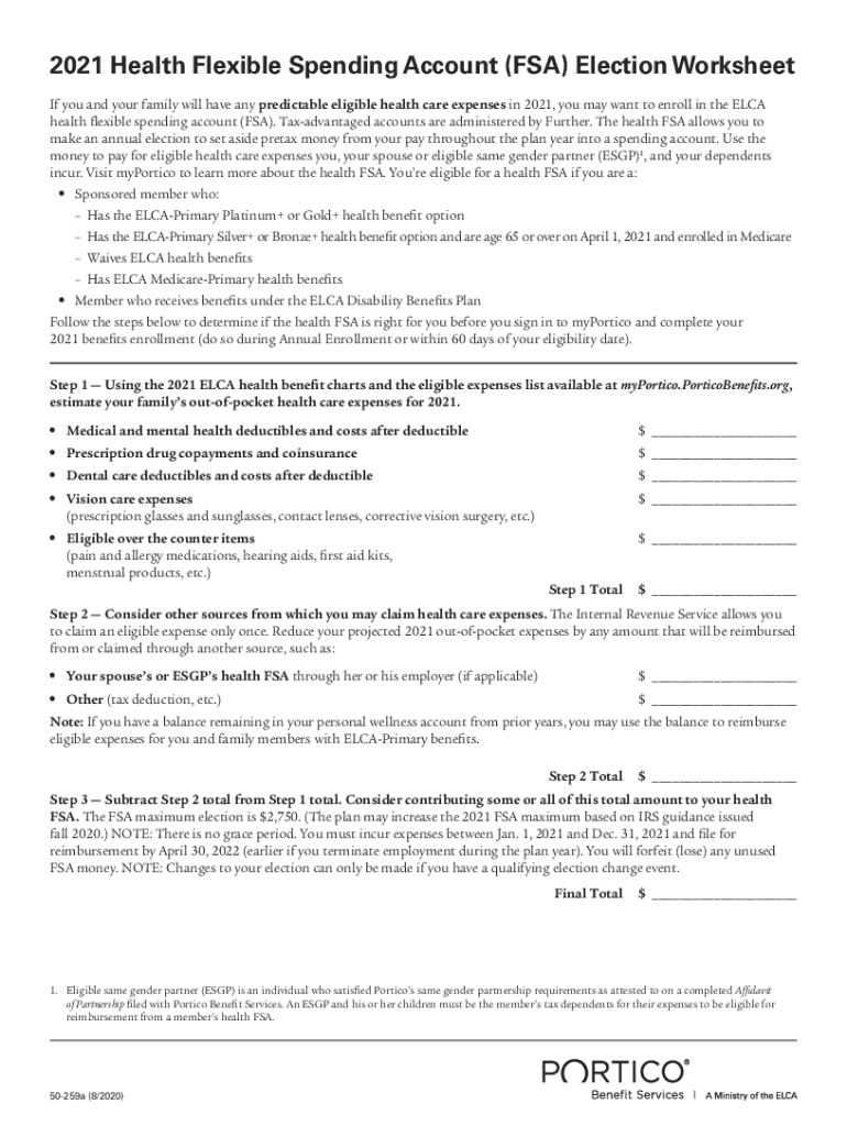 Fillable Online FSA Eligible Expenses Election Worksheet - benstrat.com ...