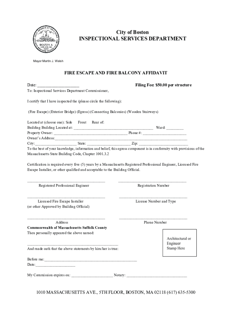 Fillable Online FIRE ESCAPE AND FIRE BALCONY AFFIDAVIT Fax Email Print ...