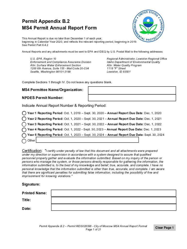 Fillable Online Appendix B.2 MS4 Permit # IDS028061 Annual Report Form ...