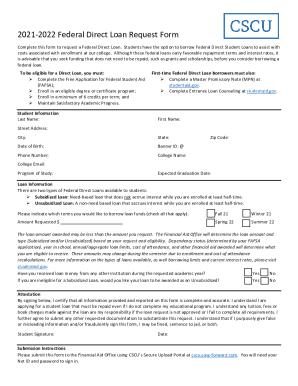 Fillable Online 2021-2022 Federal Direct Loan Request Form - norwalk ...