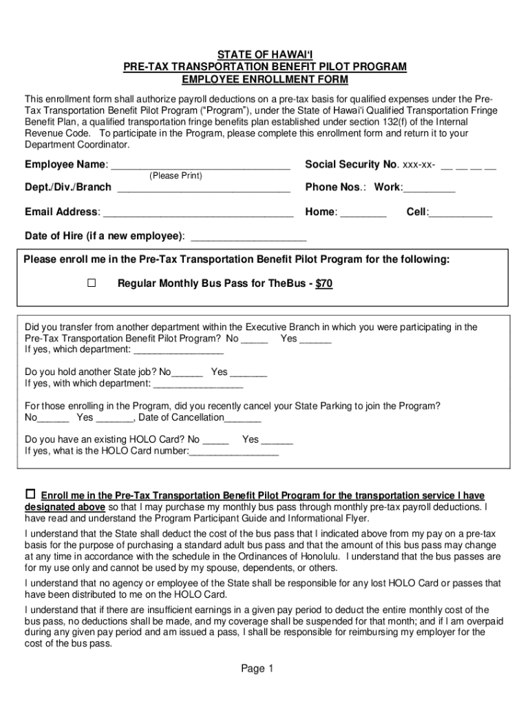 Fillable Online Benefit Plan, a qualified transportation fringe ...