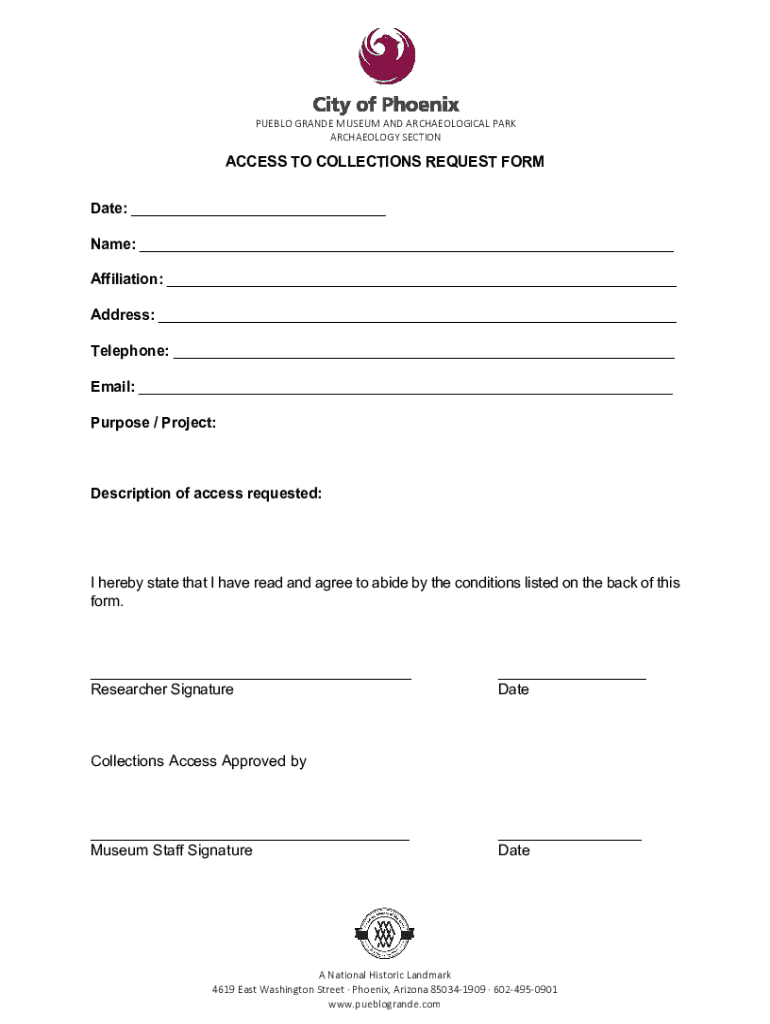 Fillable Online ACCESS TO COLLECTIONS REQUEST FORM Fax Email Print ...
