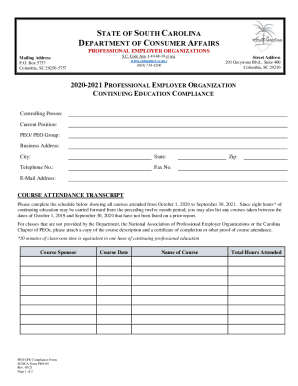 Fillable Online consumer sc CONTINUING EDUCATION COMPLIANCE Fax Email ...