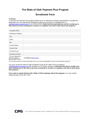 Fillable Online finance utah The State of Utah Payment Plus Program Fax ...