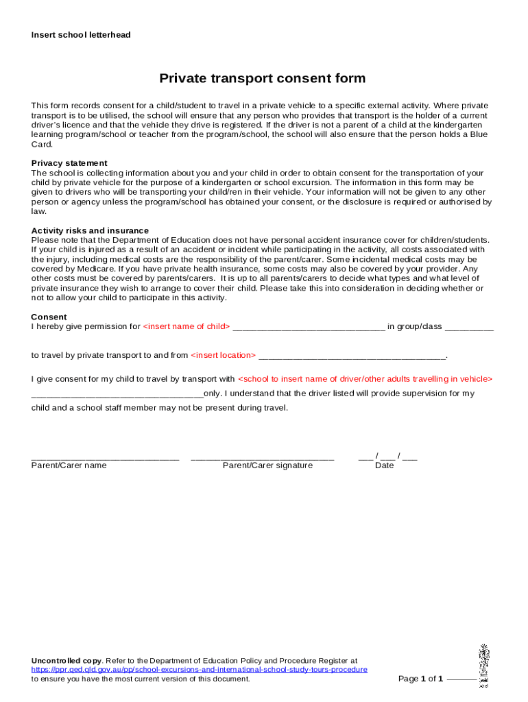 Private transport consent - Department of Education Doc Template ...