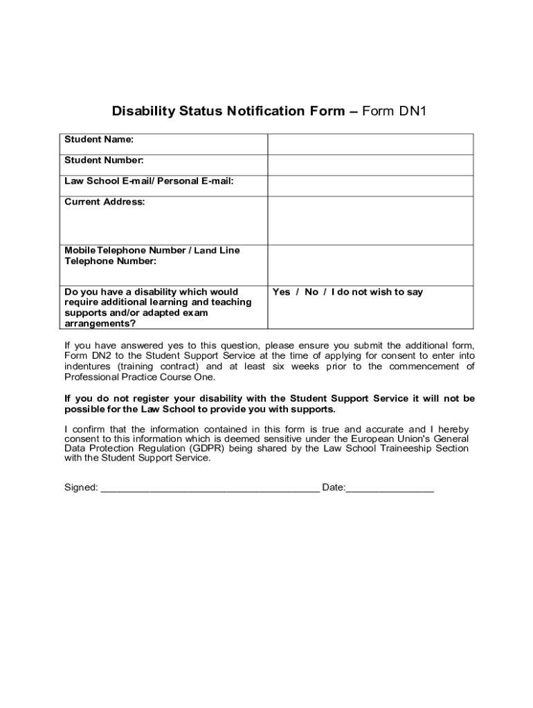 Fillable Online Disability Status Notification Form Form DN1 Fax Email ...