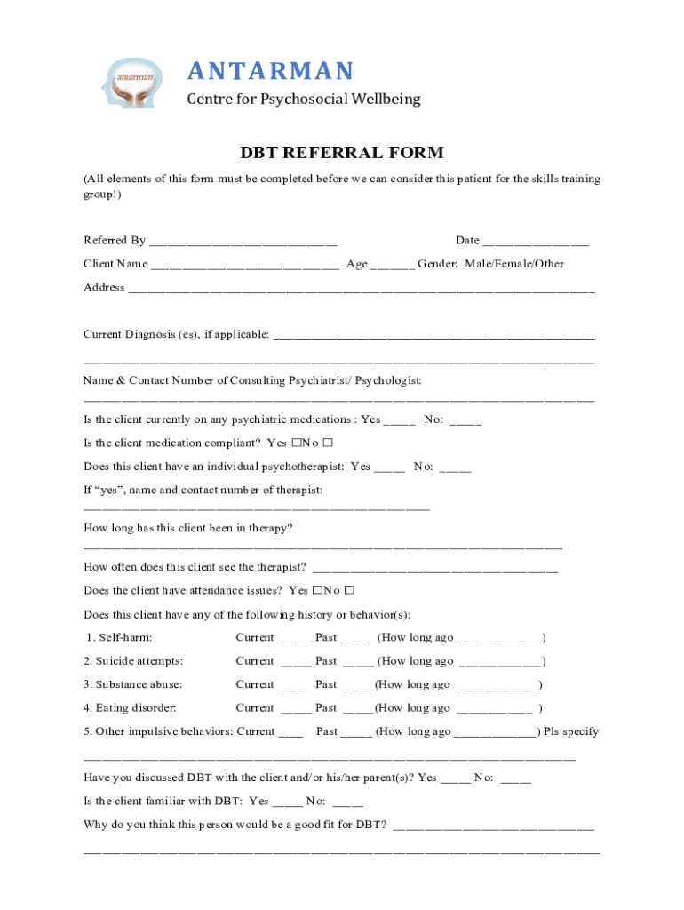 Fillable Online DBT Group-Referral Form..docx Fax Email Print - pdfFiller