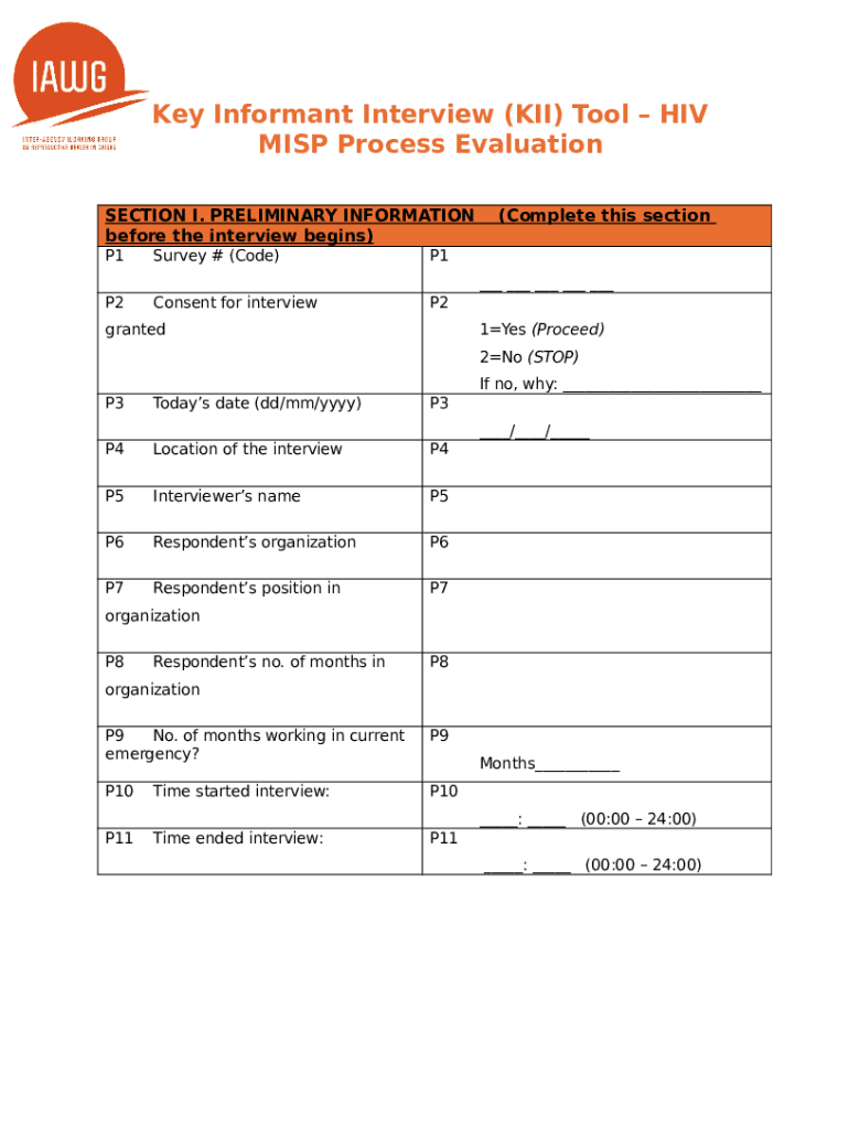 Key Inant Interview (KII) Tool - HIV Doc Template | pdfFiller
