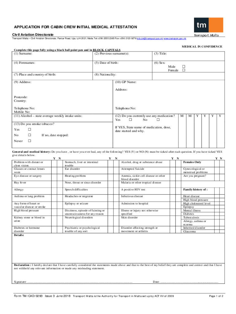 Fillable Online pilotmedical co TM.CAD.0293 Application for Cabin Crew ...