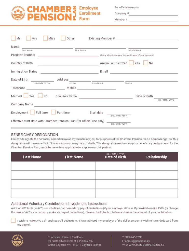 Fillable Online Effective start date with Chamber Pension Plan (for ...