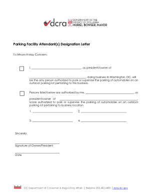 Fillable Online dcra dc Parking Facility Attendant(s) Designation ...