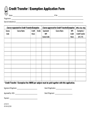 Fillable Online Credit Transfer / Exemption Application Form Fax Email ...
