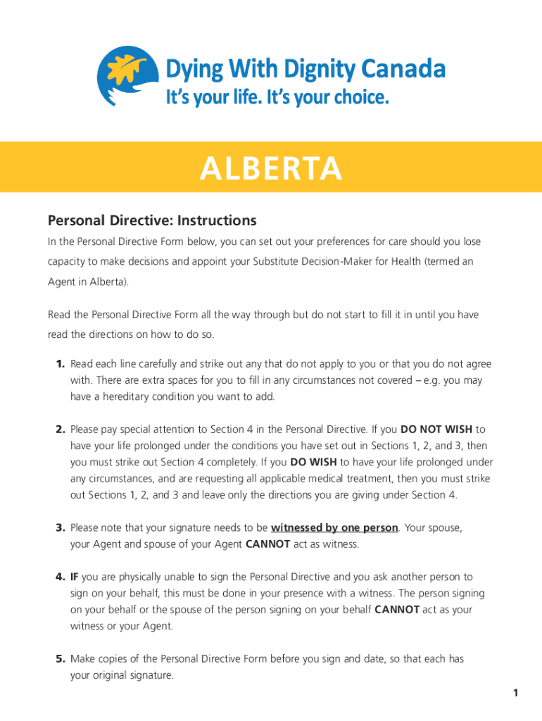 Fillable Online Personal Directive: Instructions Fax Email Print ...