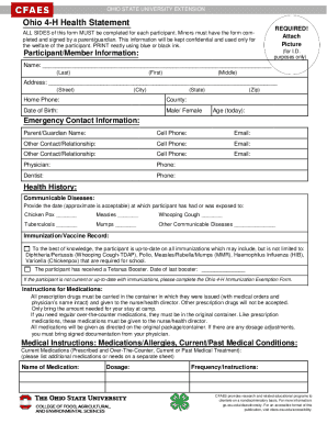 Fillable Online Ohio 4-H Health Form 3.2020 Fax Email Print - pdfFiller