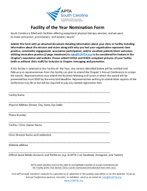 Fillable Online Facility of the Year Award Nomination Form new 2020 ...