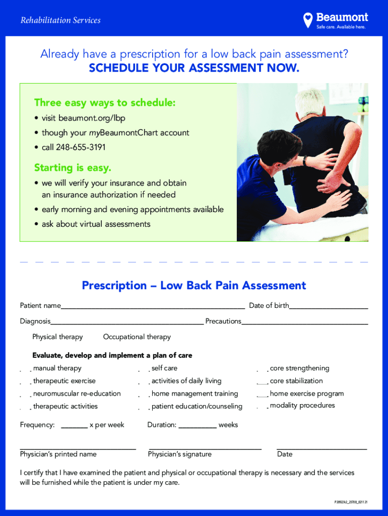 Fillable Online Already have a prescription for a low back pain ...