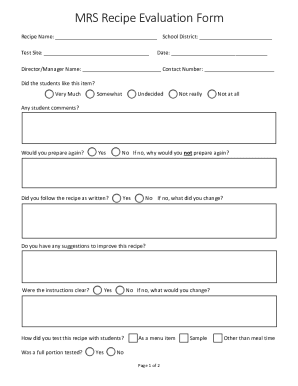 Fillable Online MRS Recipe Evaluation Form Fax Email Print - pdfFiller