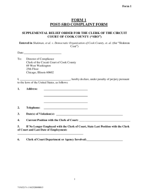 Fillable Online POST-SRO COMPLAINT FORM Fax Email Print - pdfFiller