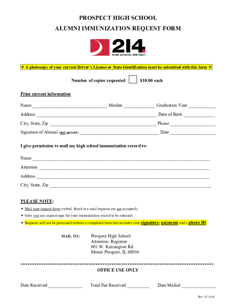 Fillable Online ALUMNI IMMUNIZATION REQUEST FORM Fax Email Print - pdfFiller