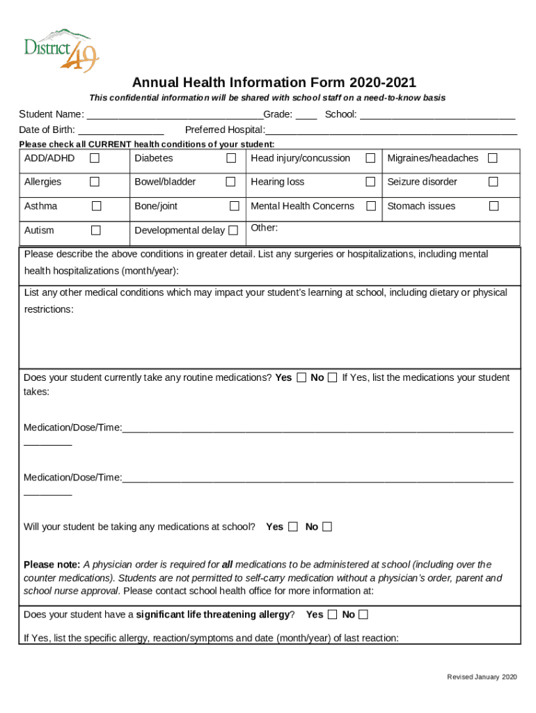 Annual Health Ination 2020-2021 Doc Template | pdfFiller
