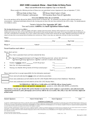 Fillable Online 2021 HISD Livestock Show - Goat Order & Entry Form Fax ...