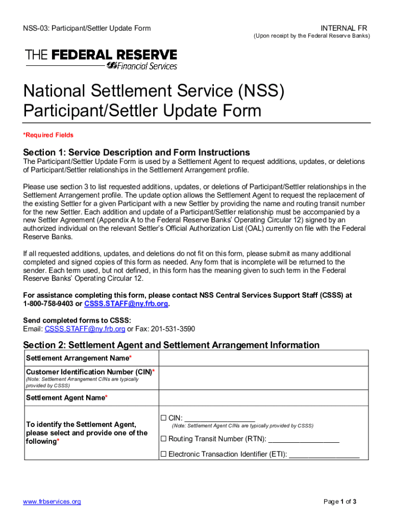 Fillable Online National Settlement Service (NSS) Participant/Settler ...