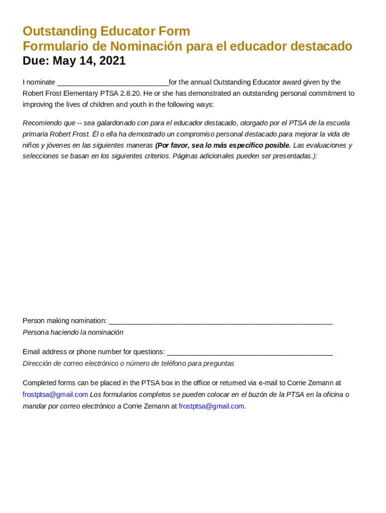 Outstanding Educator Doc Template | pdfFiller