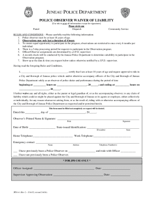 Fillable Online POLICE OBSERVER WAIVER OF LIABILITY Fax Email Print ...