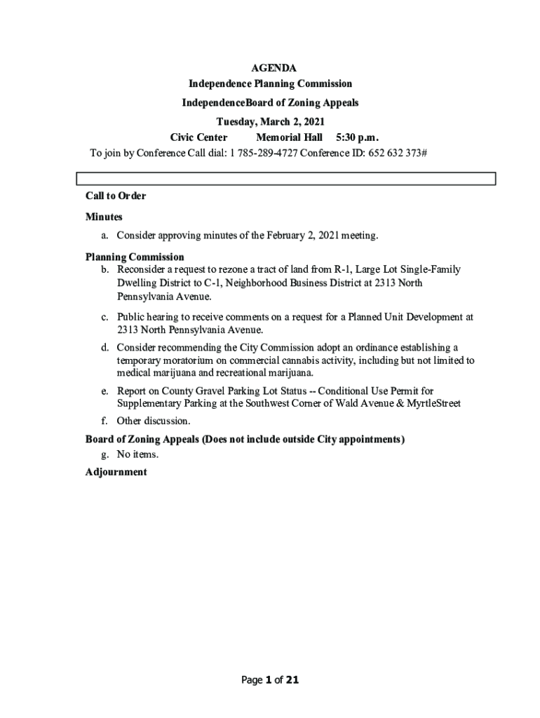 Fillable Online AGENDA Independence Planning Commission Independence ...