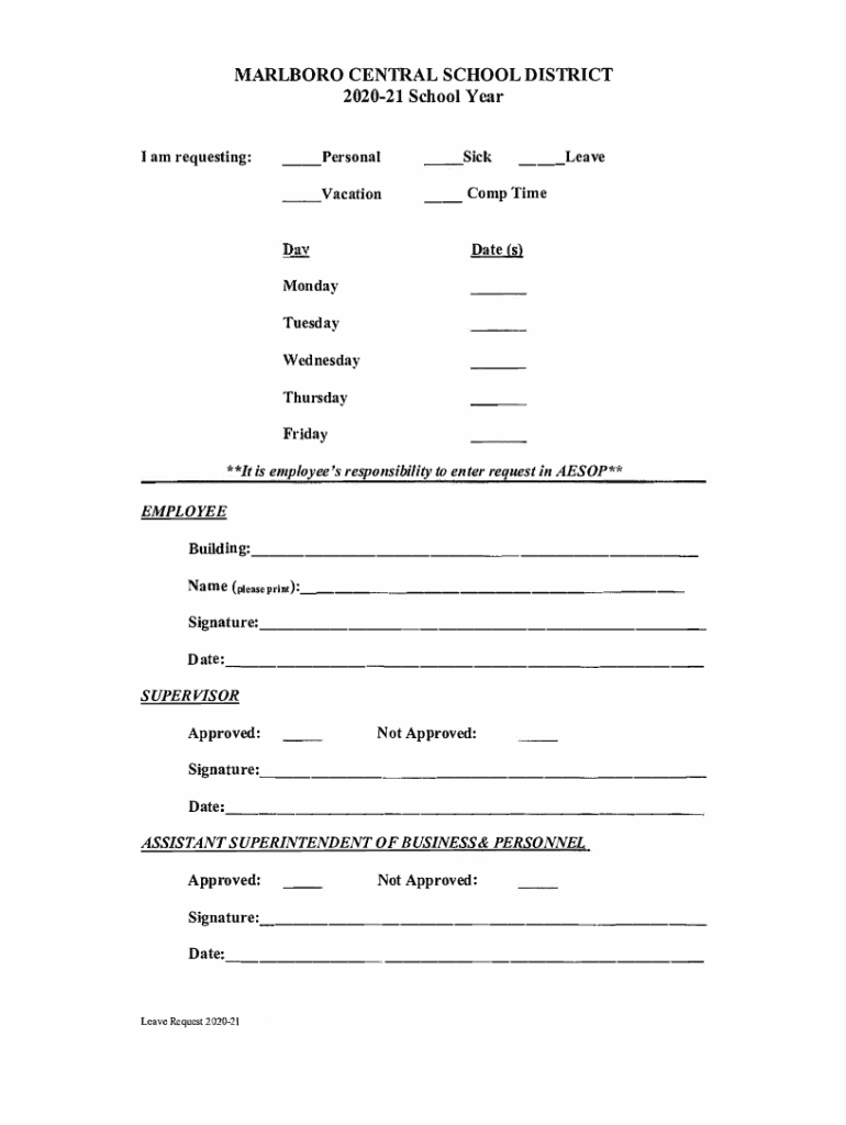 Fillable Online **It is employee's responsibility to enter request in ...