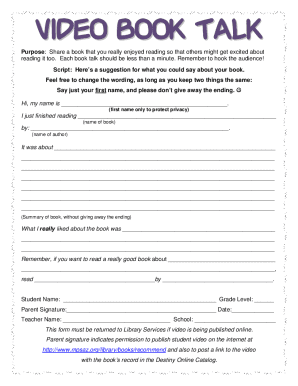 Fillable Online VIDEO BOOK TALK Fax Email Print - pdfFiller