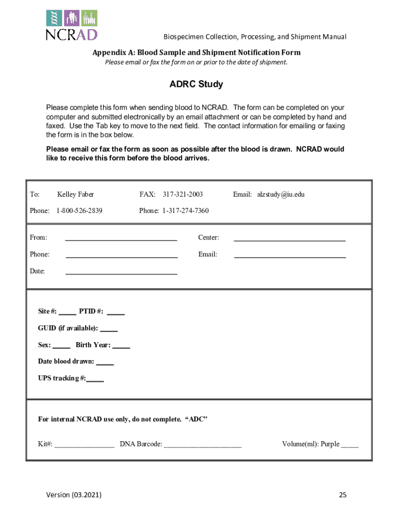 Fillable Online Biospecimen Collection, Processing, and Shipment Manual Fax Email Print - pdfFiller